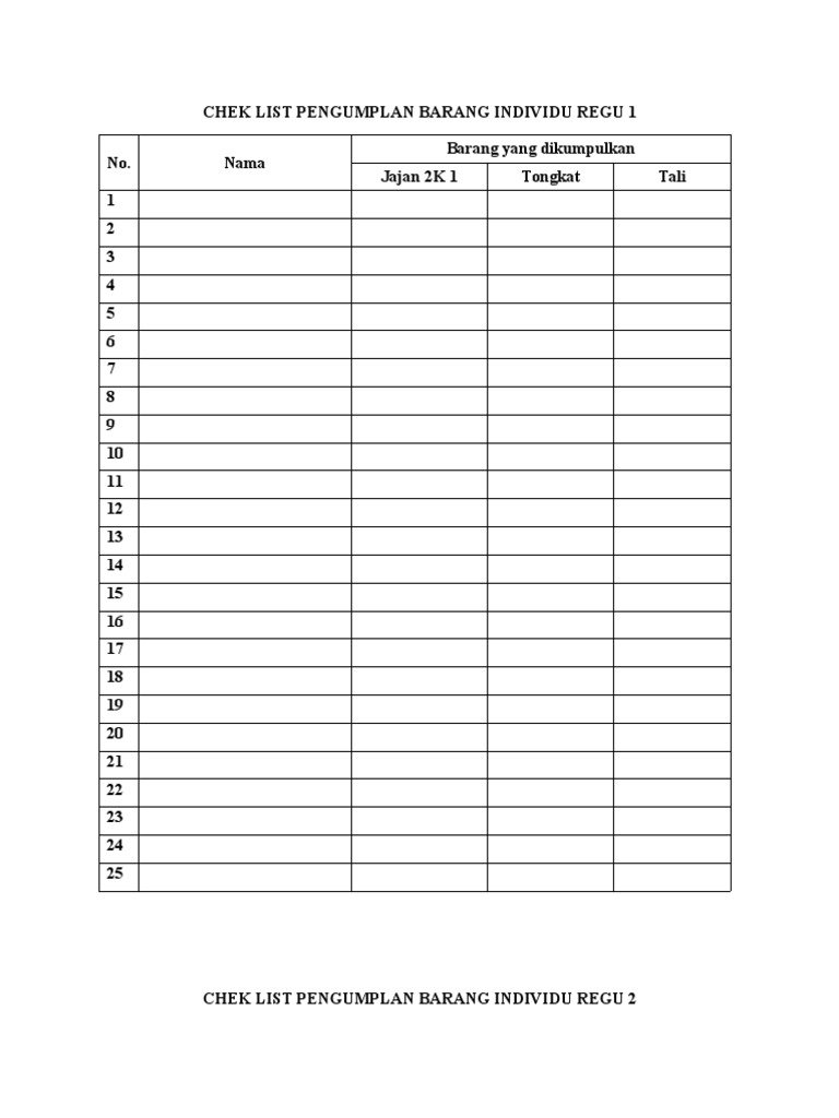 Chek List Pengumplan Barang Individu | PDF