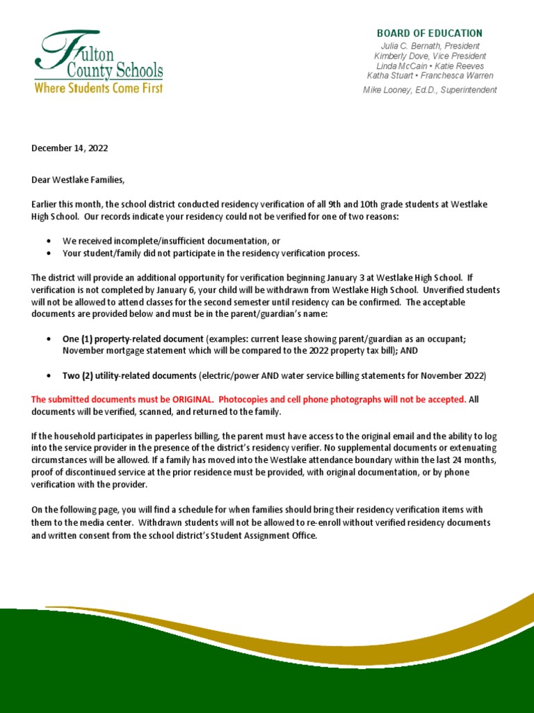 Residency Verification for Westlake Students | PDF