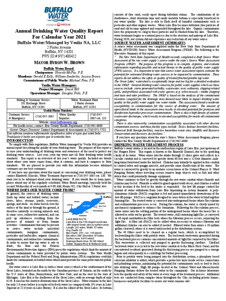 Buffalo Water Authority 2021 2022 Water Quality Report Rev 1 | PDF ...