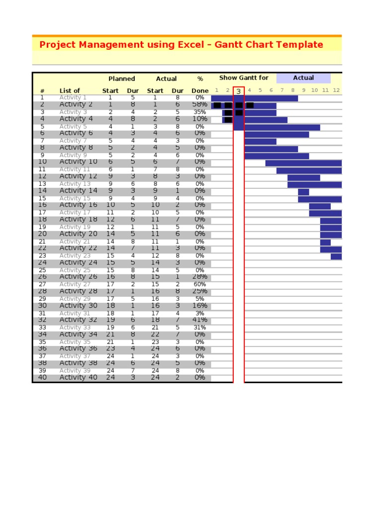 Project Management Using Excel - Gantt Chart Template | PDF
