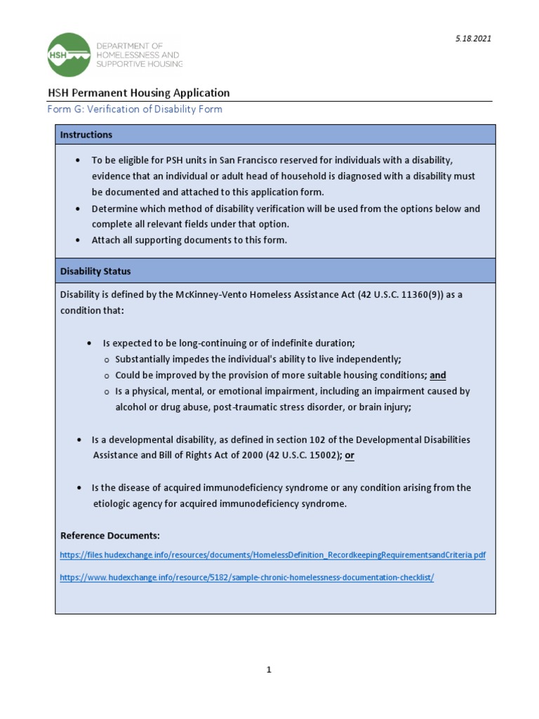 Disability Verification for Housing Application | PDF | Disability ...