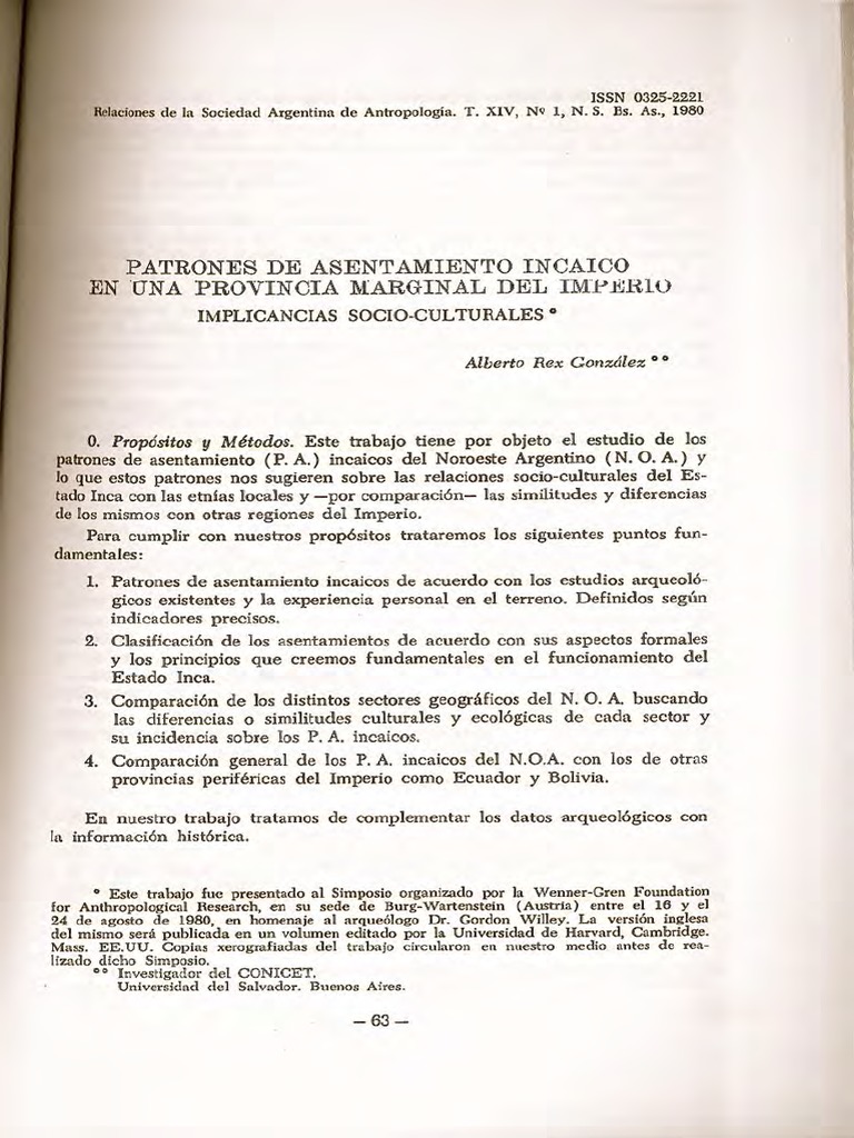 REX GONZALEZ, - Patrones de Asentamiento Incaico en Una Provincia ...