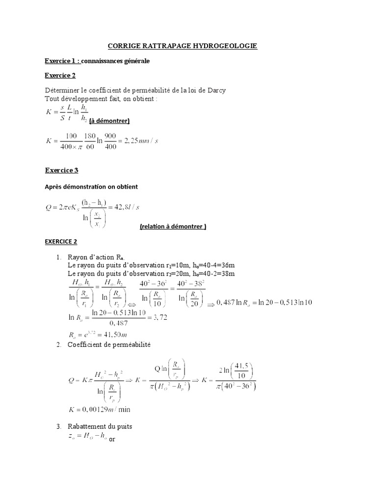 Corrige Rattrapage Hydrogeologie | PDF | Sciences et mathématiques