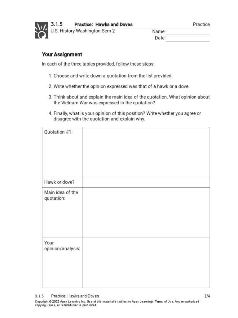 3.1.5 Practice - Hawks and Doves (Practice) | PDF