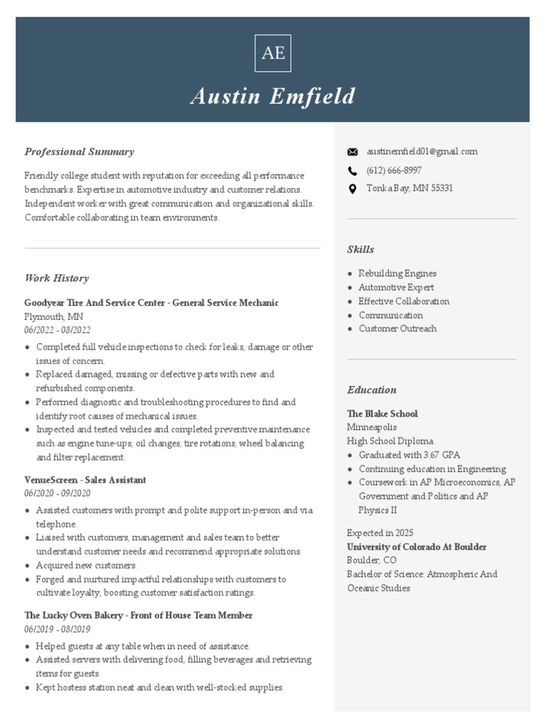 New Austin Emfield Resume | Download Free PDF | Vehicles