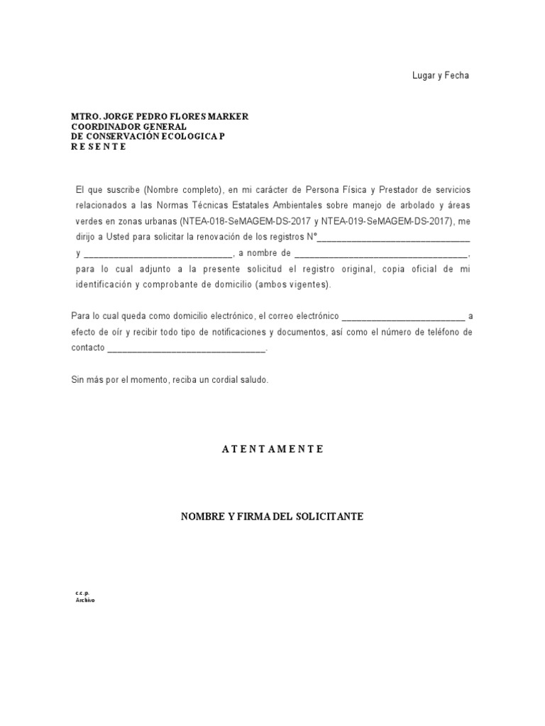 OFICIO DE SOLICITUD - RENOVACIÓN DE REGISTROS PERSONAS FISICAS 018 y 019 | PDF