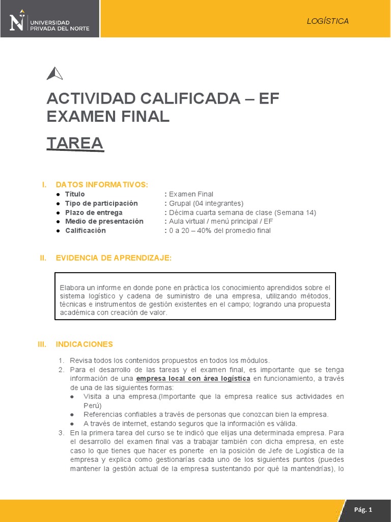 Rubrica Examen Final | PDF | Prueba (evaluación) | Logística