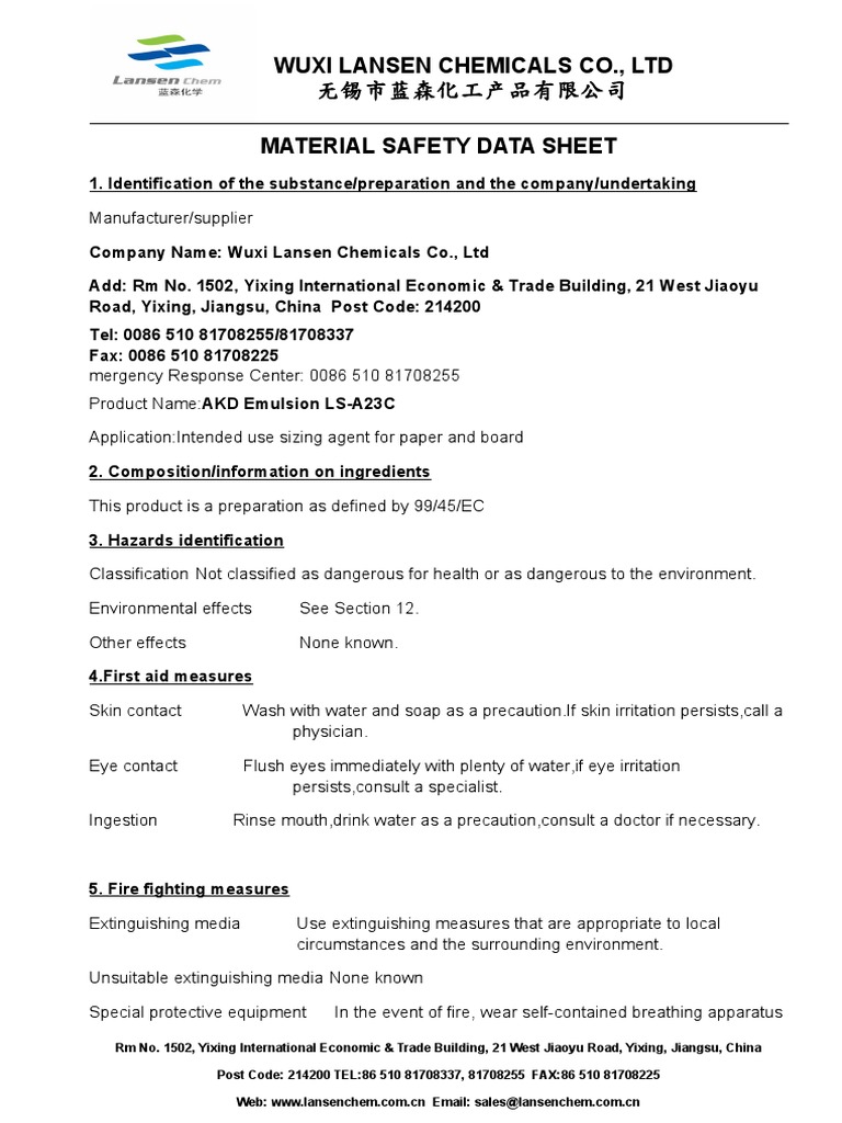 HS Akd Emulsion Ls-A23c | PDF | Personal Protective Equipment | Health ...