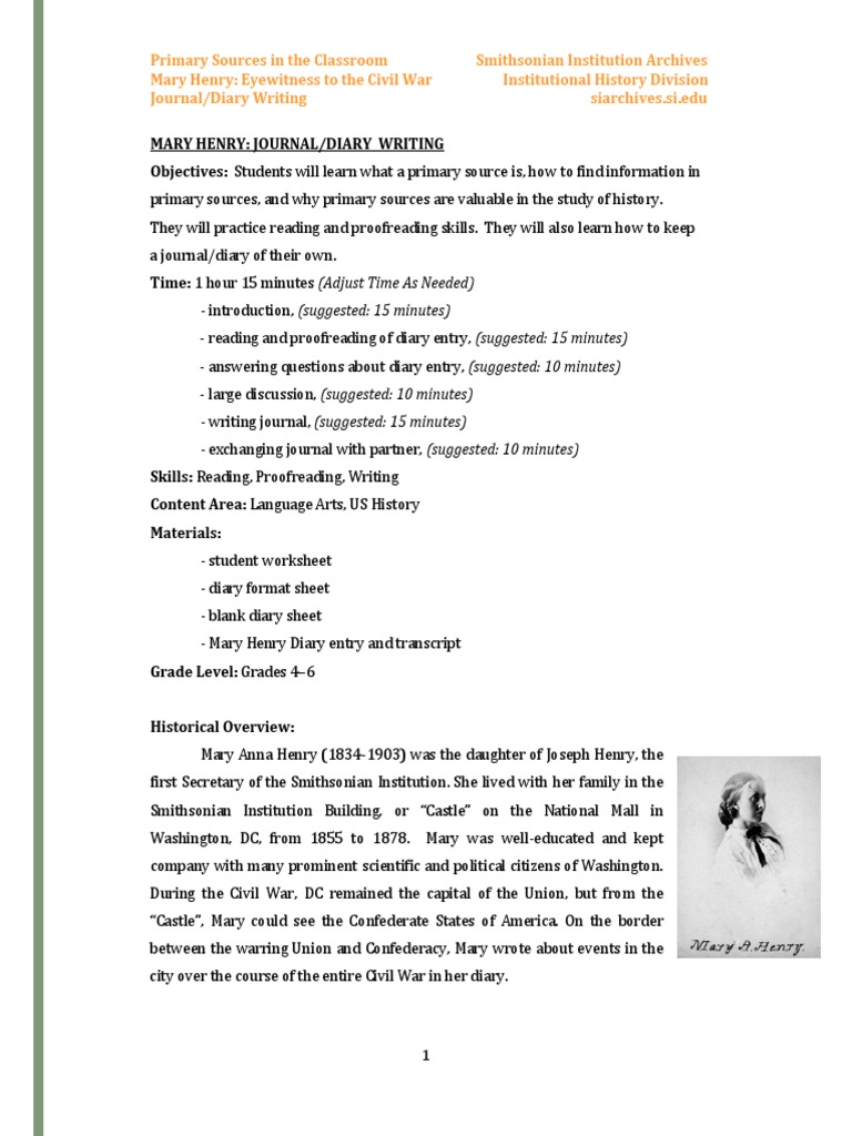 MaryHenry JournalWritingActivity | PDF | Primary Sources | Diary