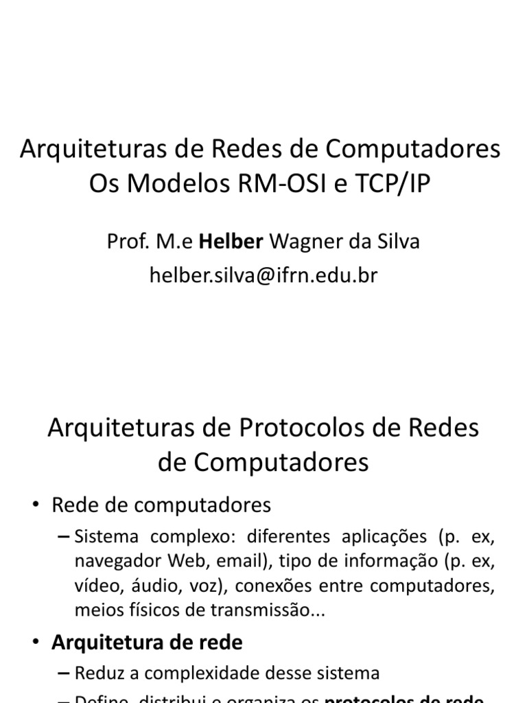 Aula 2 Arquitetura Rmosi Tcpip | PDF | Modelo OSI | Rede de computadores
