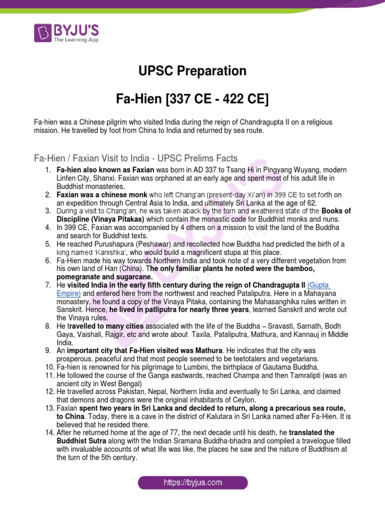 .Trashed Faxian Fa Hien UPSC Notes | PDF | Āstika | Indian Religions