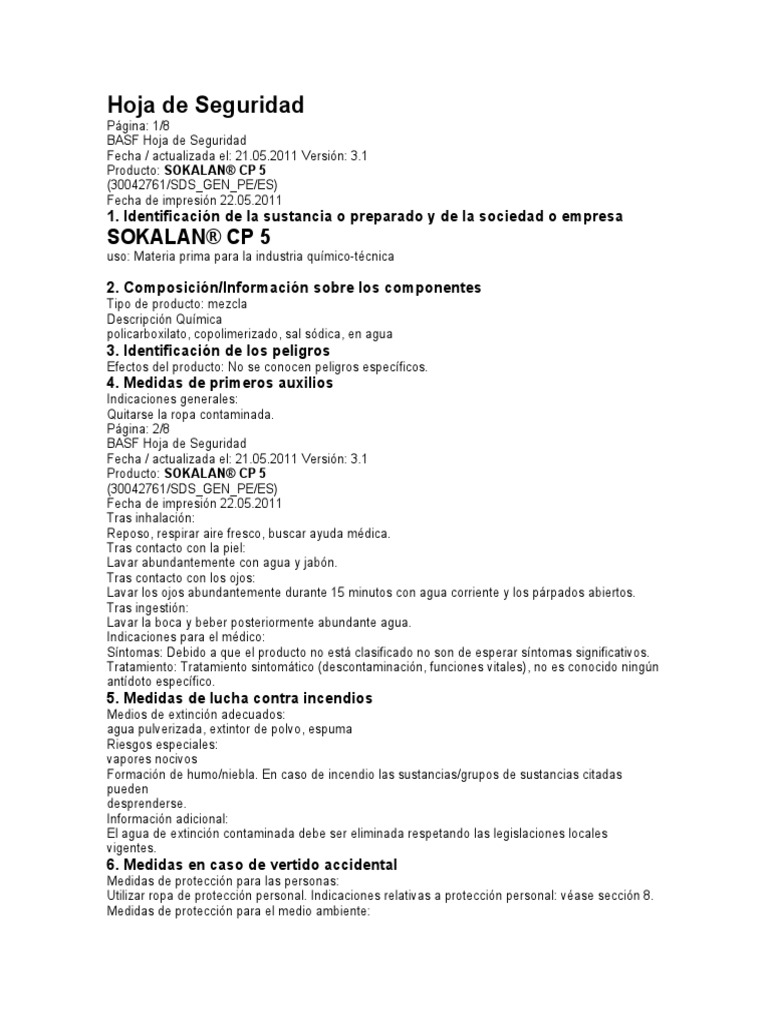 HS Sokalan CP 5 | PDF | Agua | Química