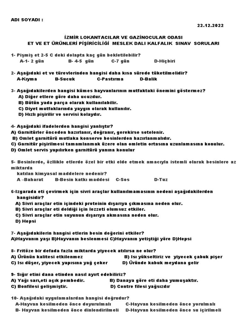 Kalfalik Sinav Sorulari | PDF