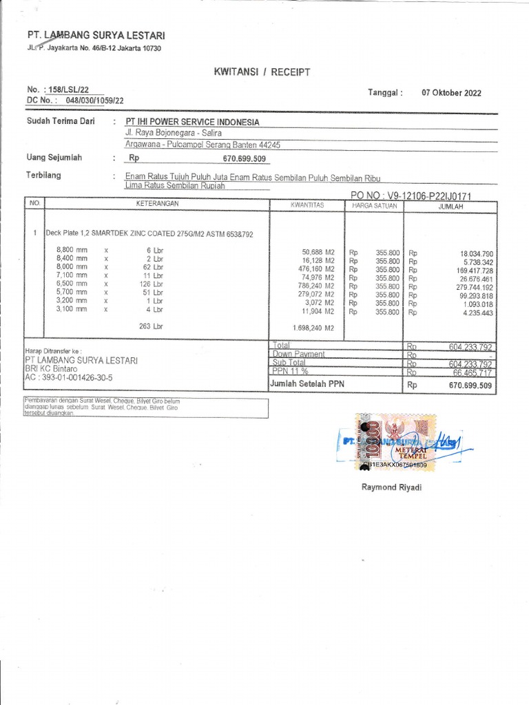Invoice PT LSL | PDF