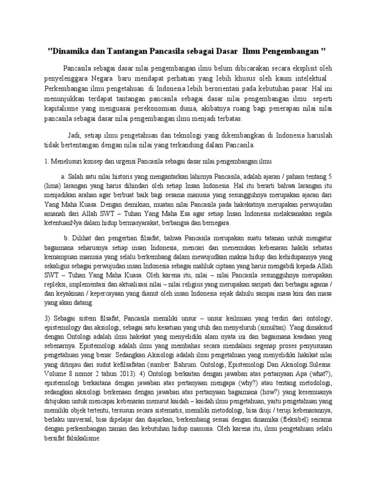Dinamika Dan Tantangan Pancasila Sebagai Dasar Ilmu Pengembangan Pdf