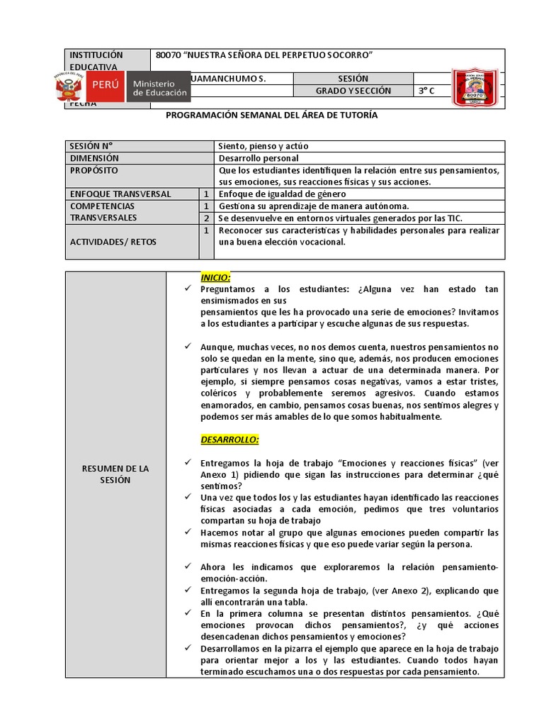S29 Siento, Pienso y Actúo | PDF | Pensamiento | Las emociones