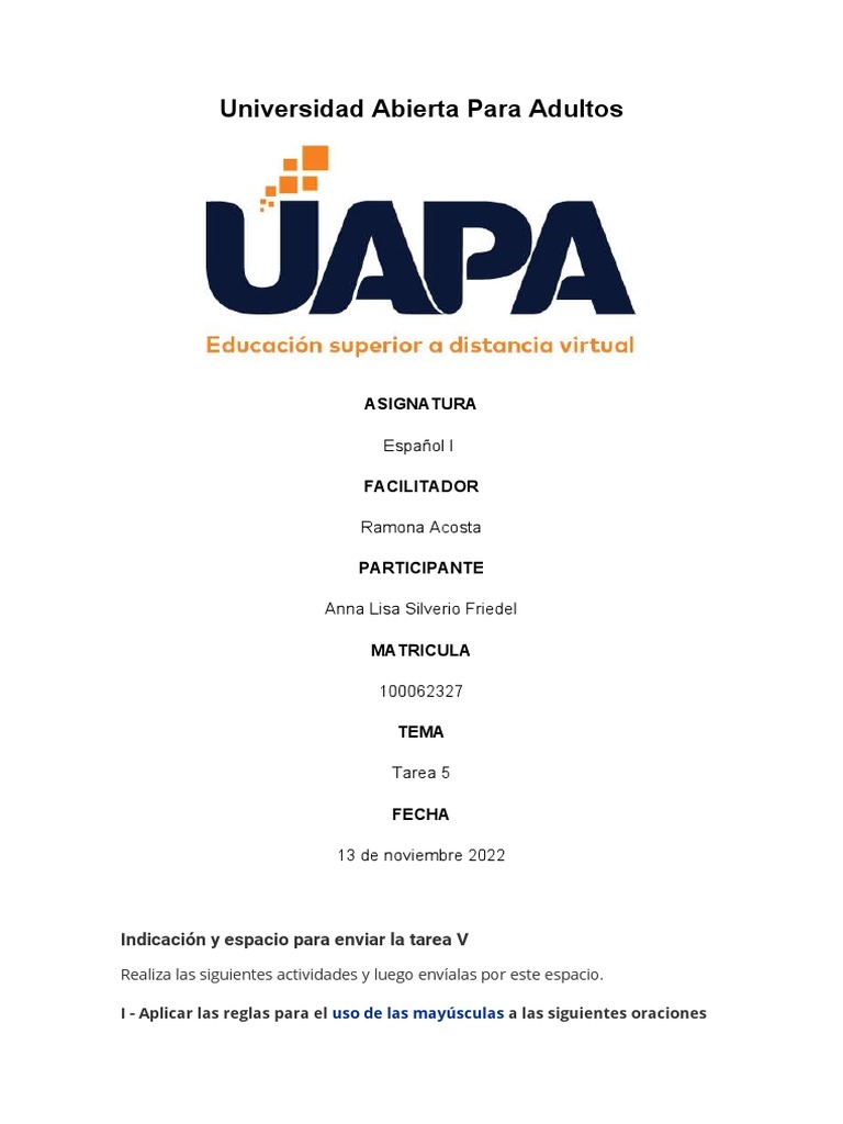 Tarea Español 5 Anna Lisa Silverio Friedel Matricula 100062327 | PDF