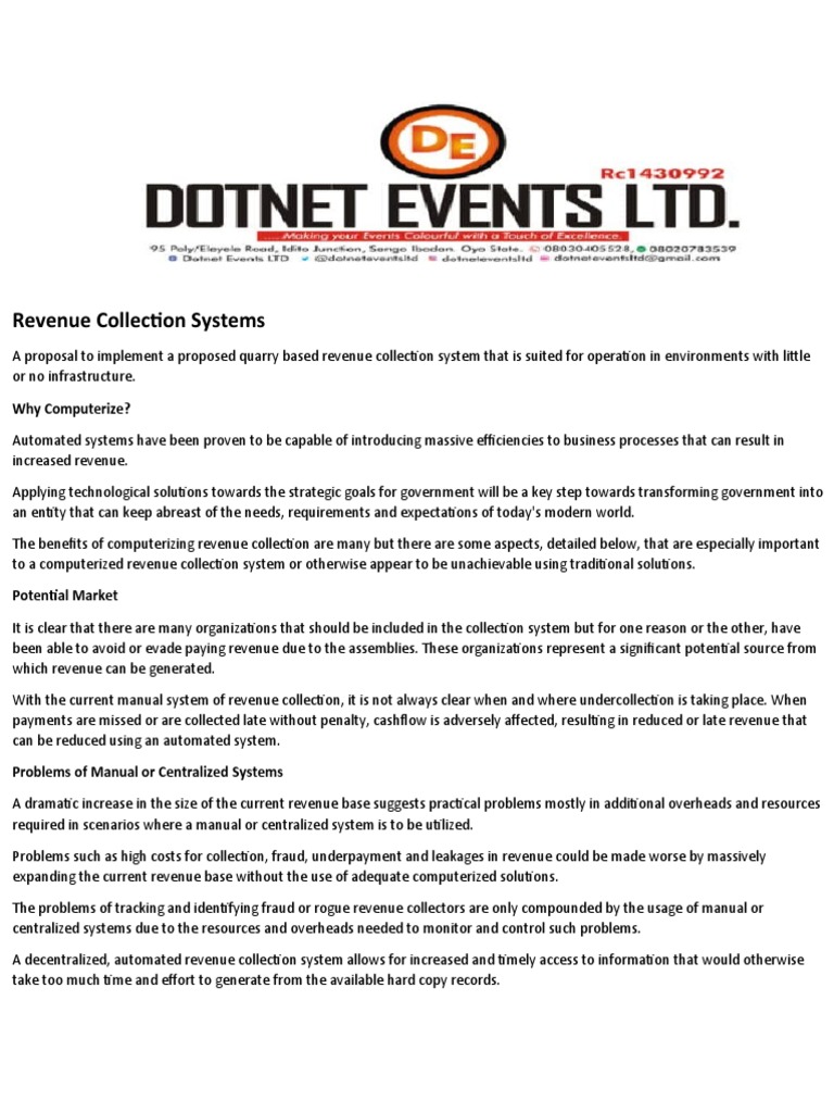Revenue Collection Proposal | PDF | Smart Card | Payments