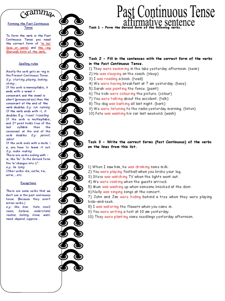 Past Continuous Tenseaffirmative Sentences With GR Grammar Guides ...