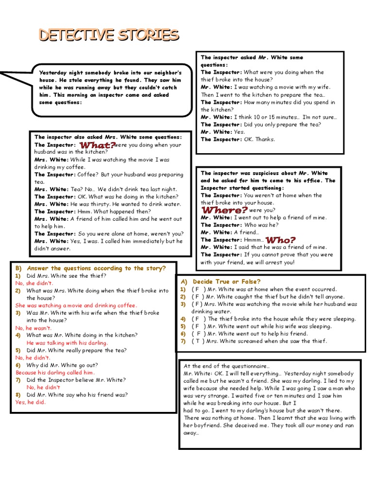 Detective Stories Reading Comprehension Exercises - 22921 | PDF