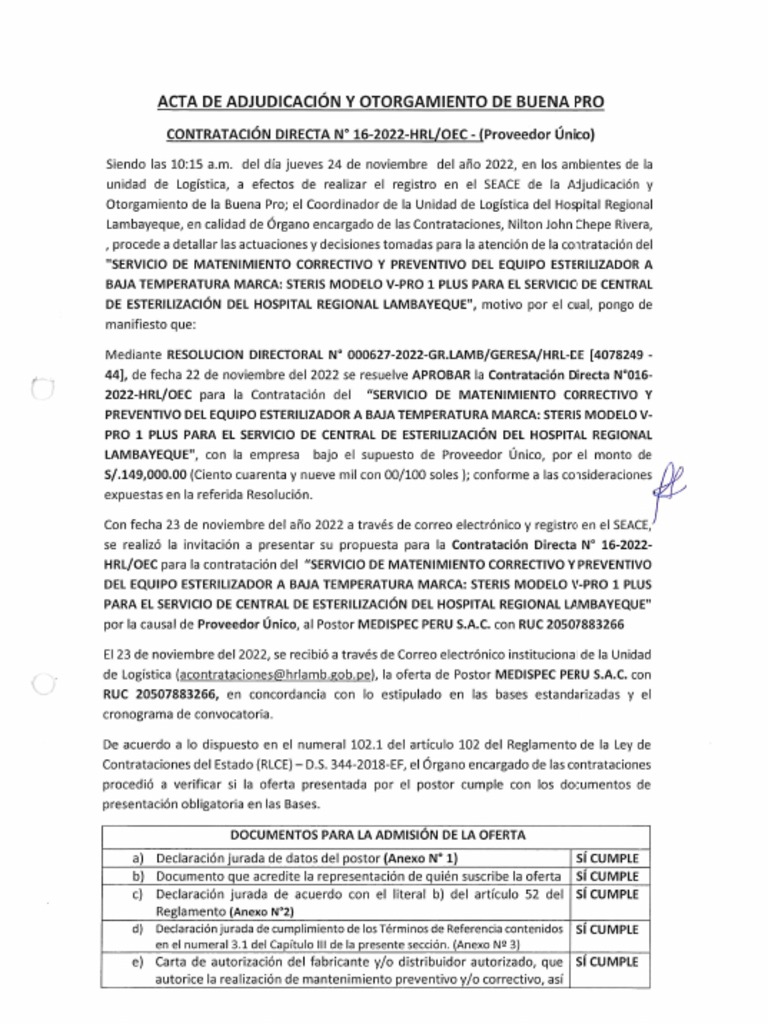 Acta de Buena Pro | PDF