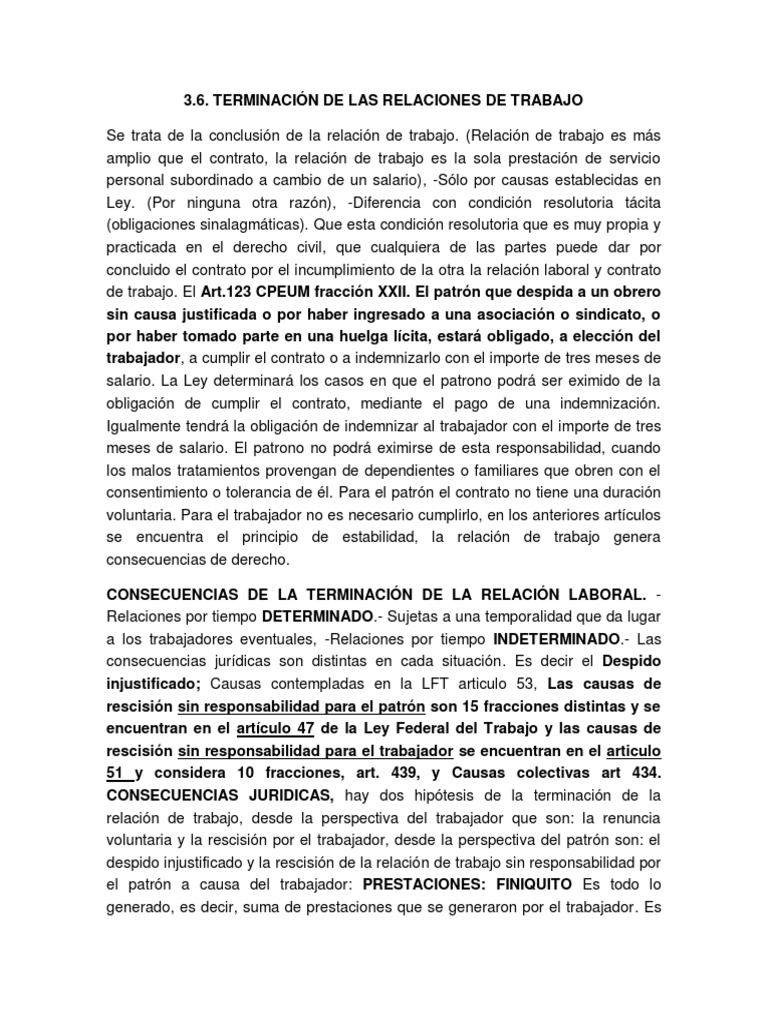 04 Terminacion de Las Relaciones de Trabajo | PDF | Derecho laboral ...
