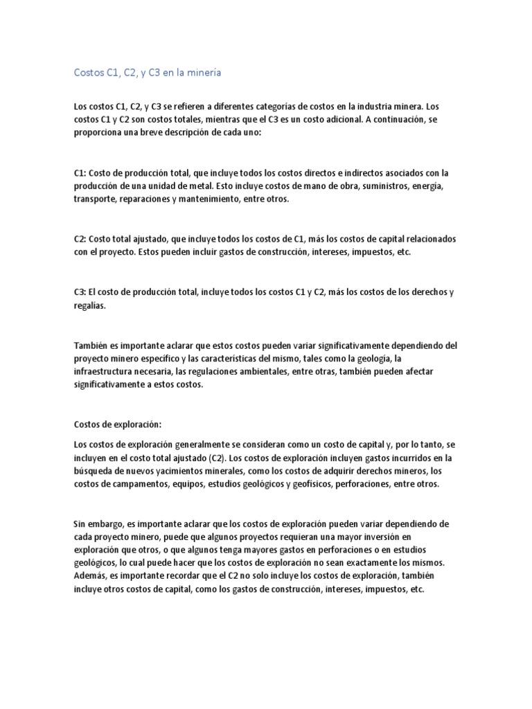 Costos C1, C2, y C3 en La Minería | PDF