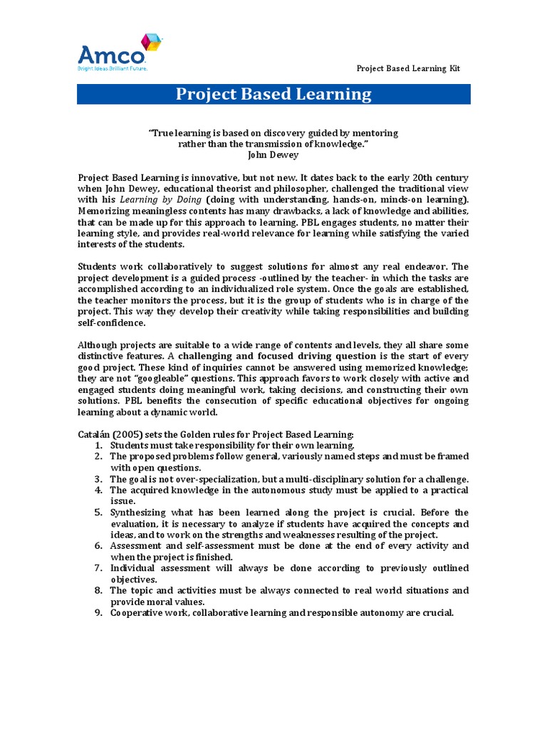 PBL Guide Outlines Benefits of Project Based Learning | PDF | Learning | Teachers