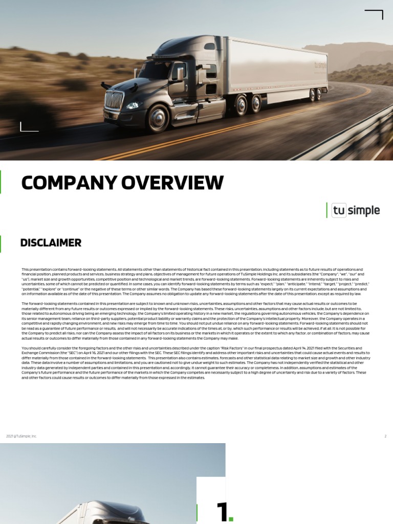 TuSimple Company Overview | PDF | Risk | Transport