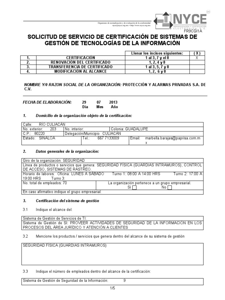 NYCE-solicitud de Servicio | PDF | Seguridad de información | It ...