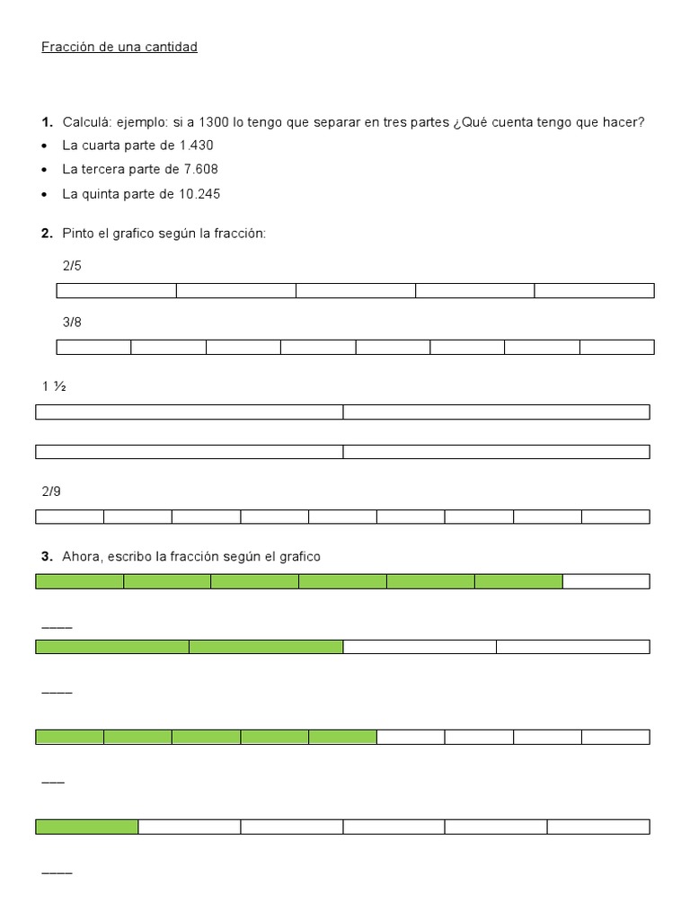 Fracción de Una Cantidad Repaso para Examen | PDF