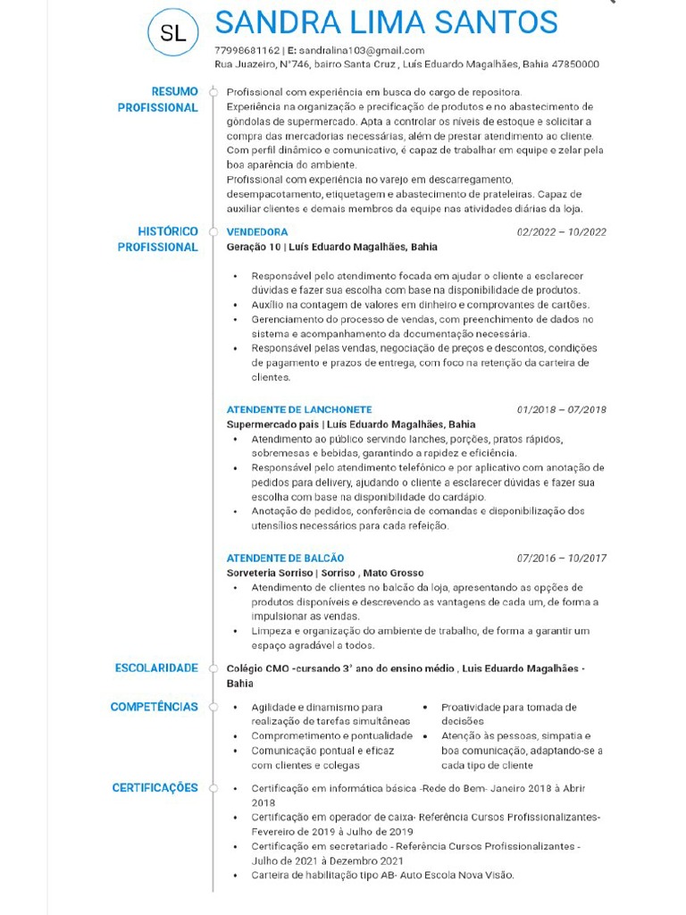 Currículos Sandra | PDF