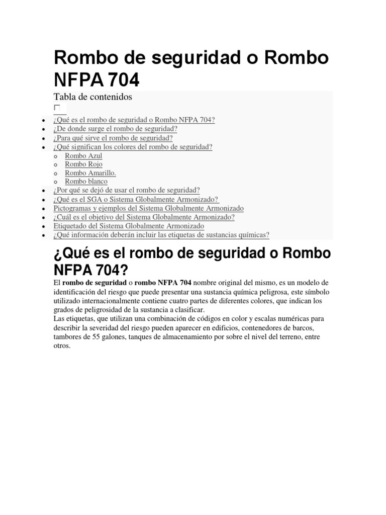 Rombo de Seguridad o Rombo NFPA 704 | PDF | Agua | Combustión