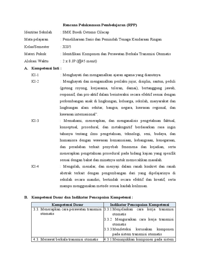 RPP KD 3.3 Transmisi Otomatis | PDF