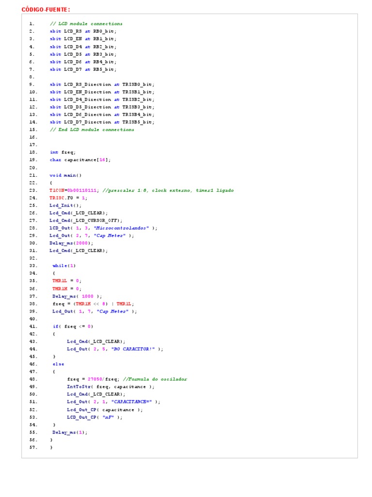 Código Fuente Capacimetro | PDF