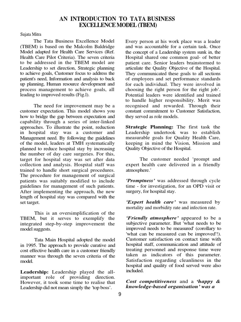 Tata Business Excellence Model (Tbem) | Download Free PDF | Hospital ...
