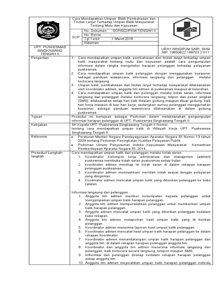 1.1.2 (EP 1) SOP TTG CR Mendapatkan Umpan Balik, Pembahasan Dan TL | PDF