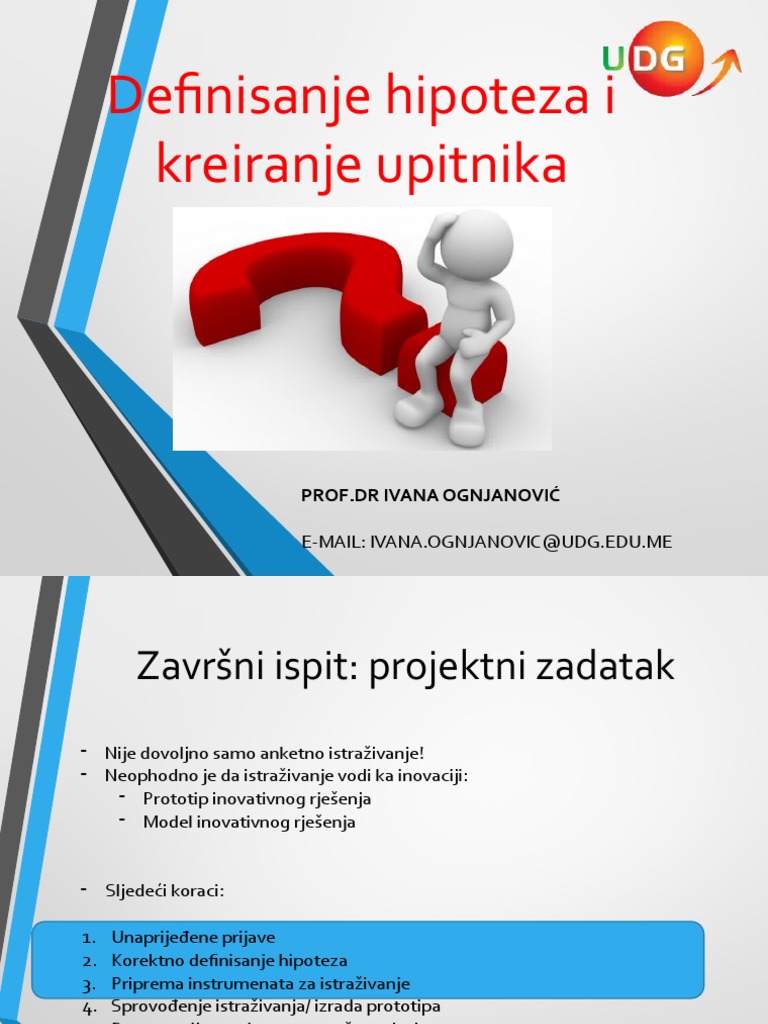 Definisanje Hipoteza I Kreiranje Upitnika: Prof - DR Ivana Ognjanović | PDF