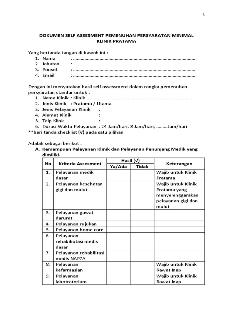 Assesment Standar Peralatan Klinik Sesuai Permenkes Nomor 14 Tahun 2021 | PDF