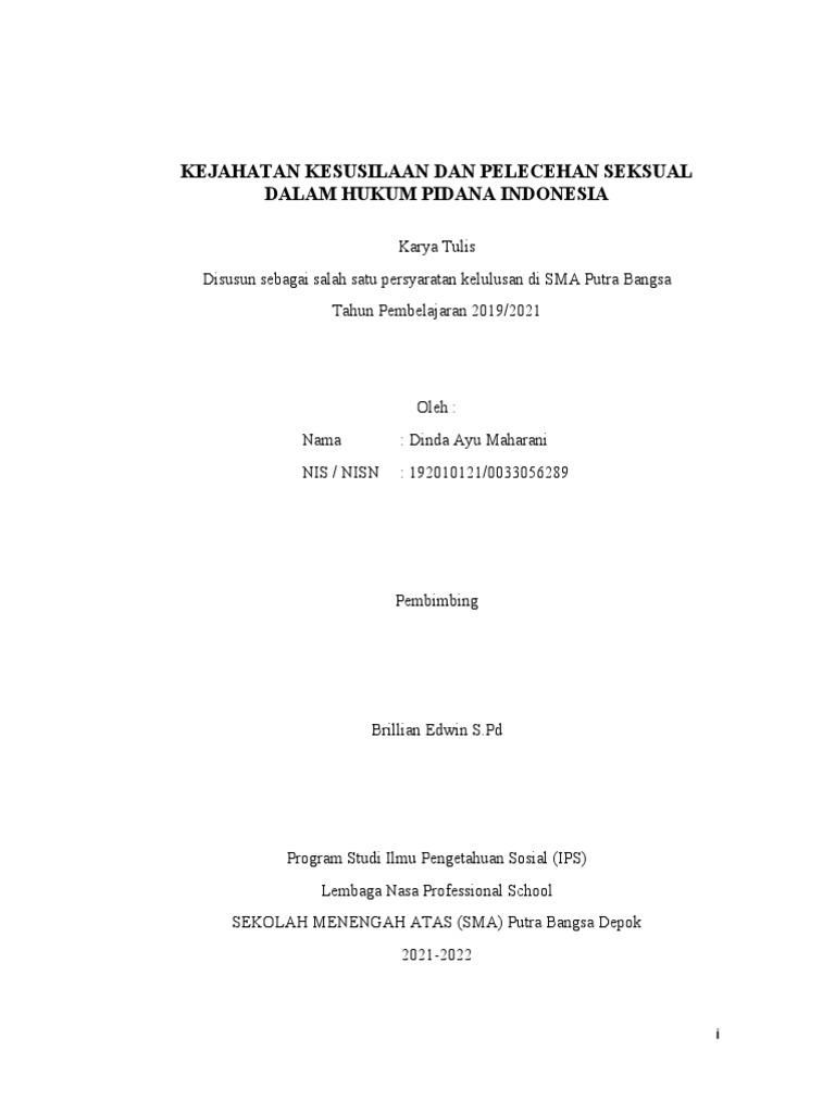 Karya Tulis Kejahatan Kesusilaan Dan Pelecehan Seksual Dalam Hukum ... Karya Tulis Kejahatan Kesusilaan Dan Pelecehan Seksual Dalam Hukum ...