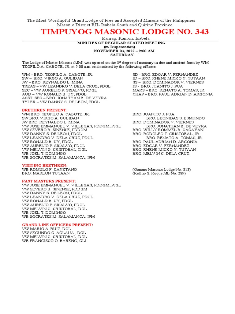 Minutes of RSM November 03 2022 TML 343 | PDF | Freemasonry | Masonic Lodge