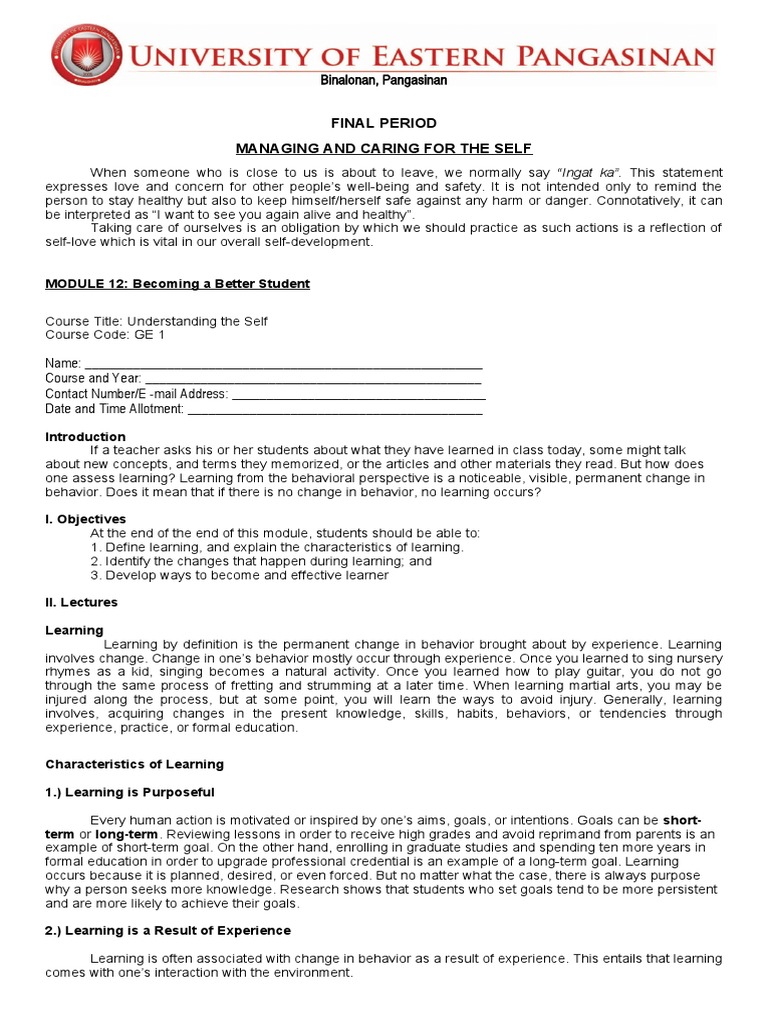 Uts Module 12 | PDF | Learning | Goal