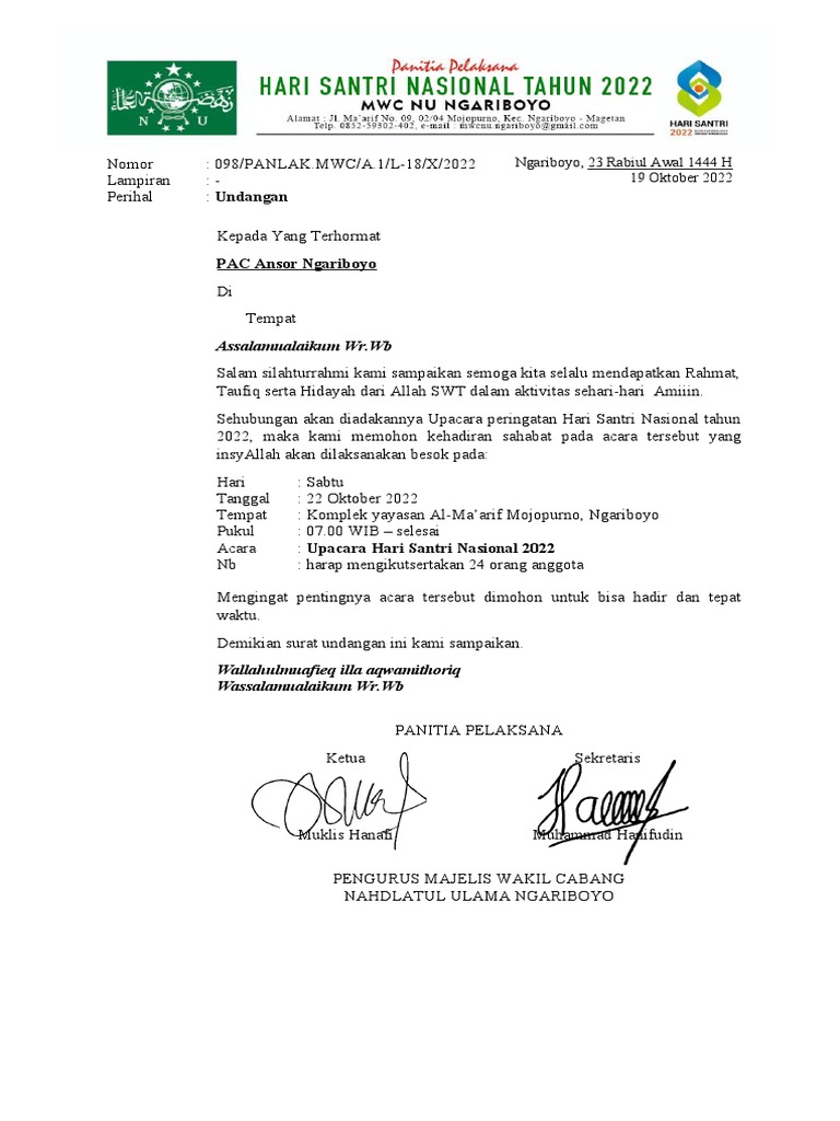 Contoh Undangan Ansor HSN | PDF