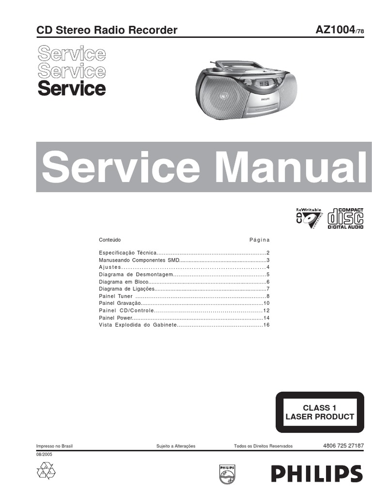 Philips Az1004-78 CD Stereo Radio Recorder SM | PDF | Engenharia de ...