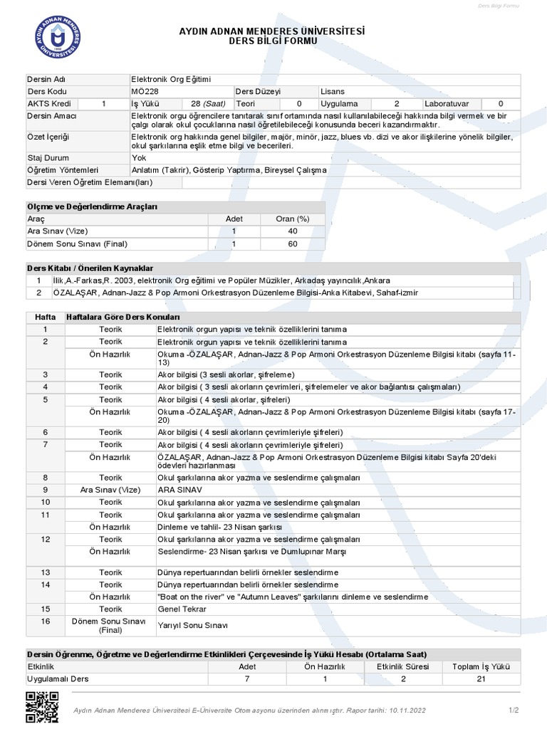 MÃ-228 DersBilgiFormuF5 | PDF