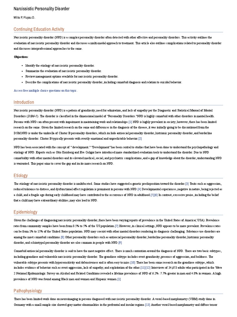 Narcissistic Personality Disorder - StatPearls - NCBI Bookshelf | PDF ...