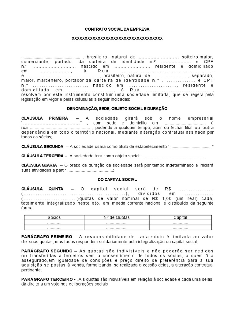 Contrato Social Modelo | PDF | Balancete | Cheque (banco)