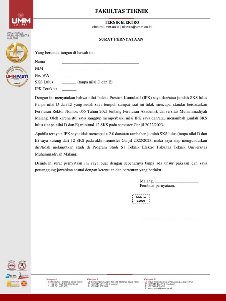 Surat Pernyataan IPK | PDF