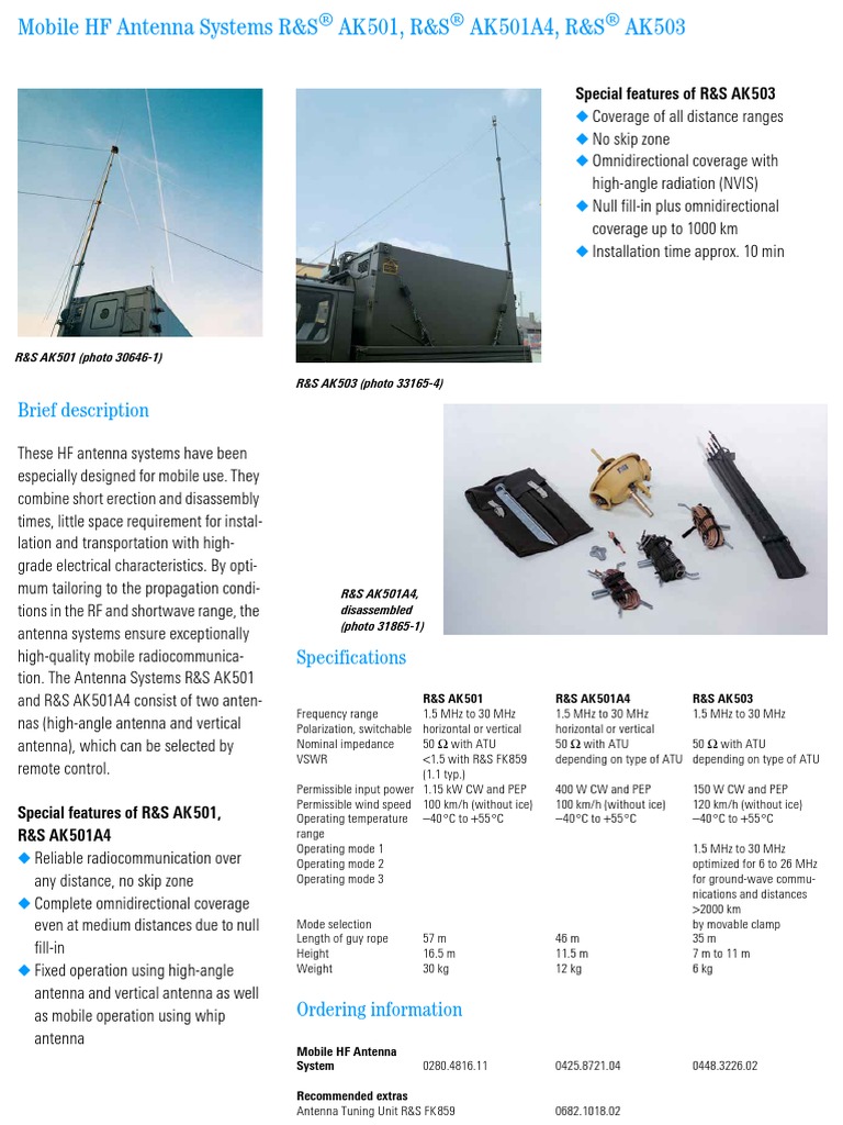 Ak501 Ak501a4 Ak503spec | PDF | Antenna (Radio) | High Frequency
