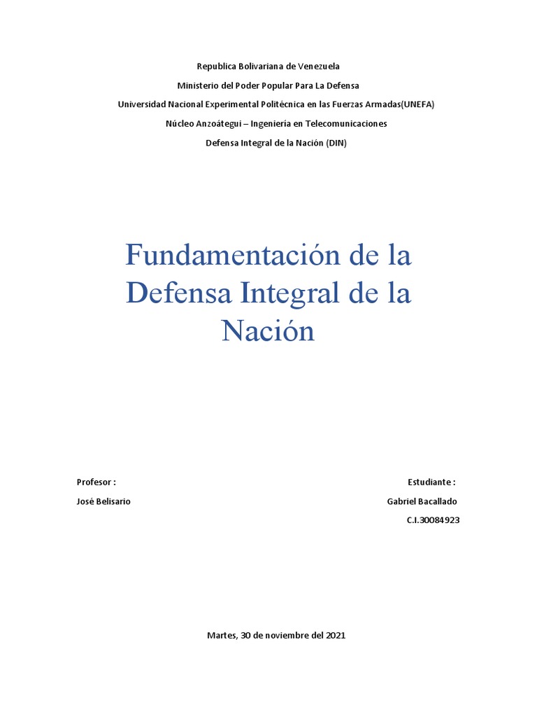 Fundamentación de la Defensa Integral en Venezuela | PDF | Nación ...